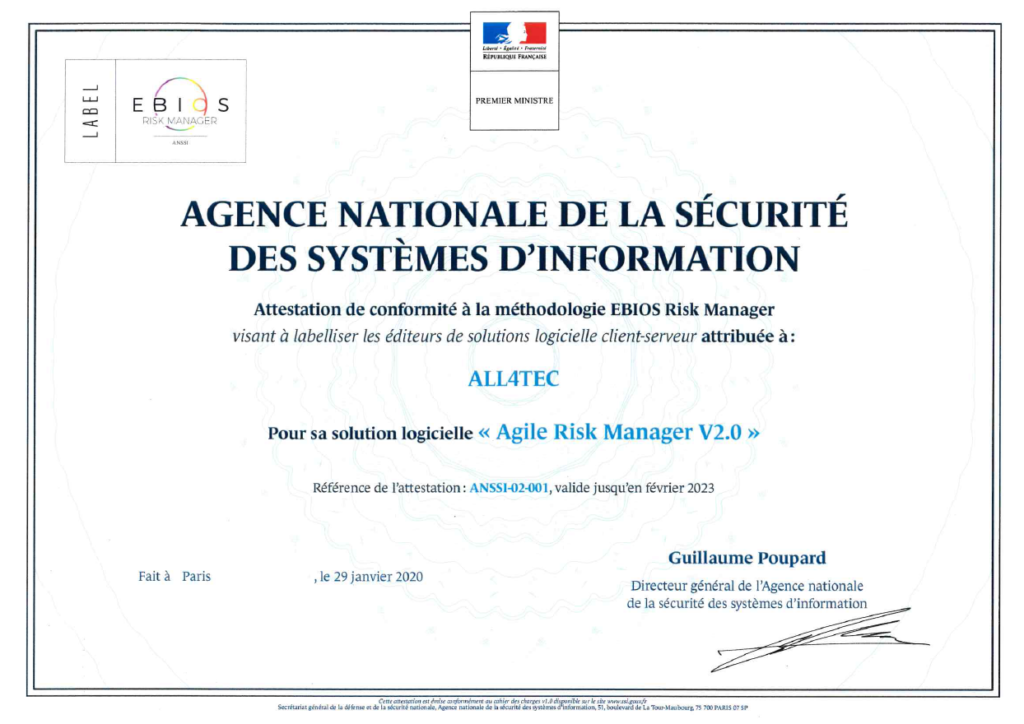 Certified EBIOS Risk Manager software - Agile Risk Manager - ALL4TEC